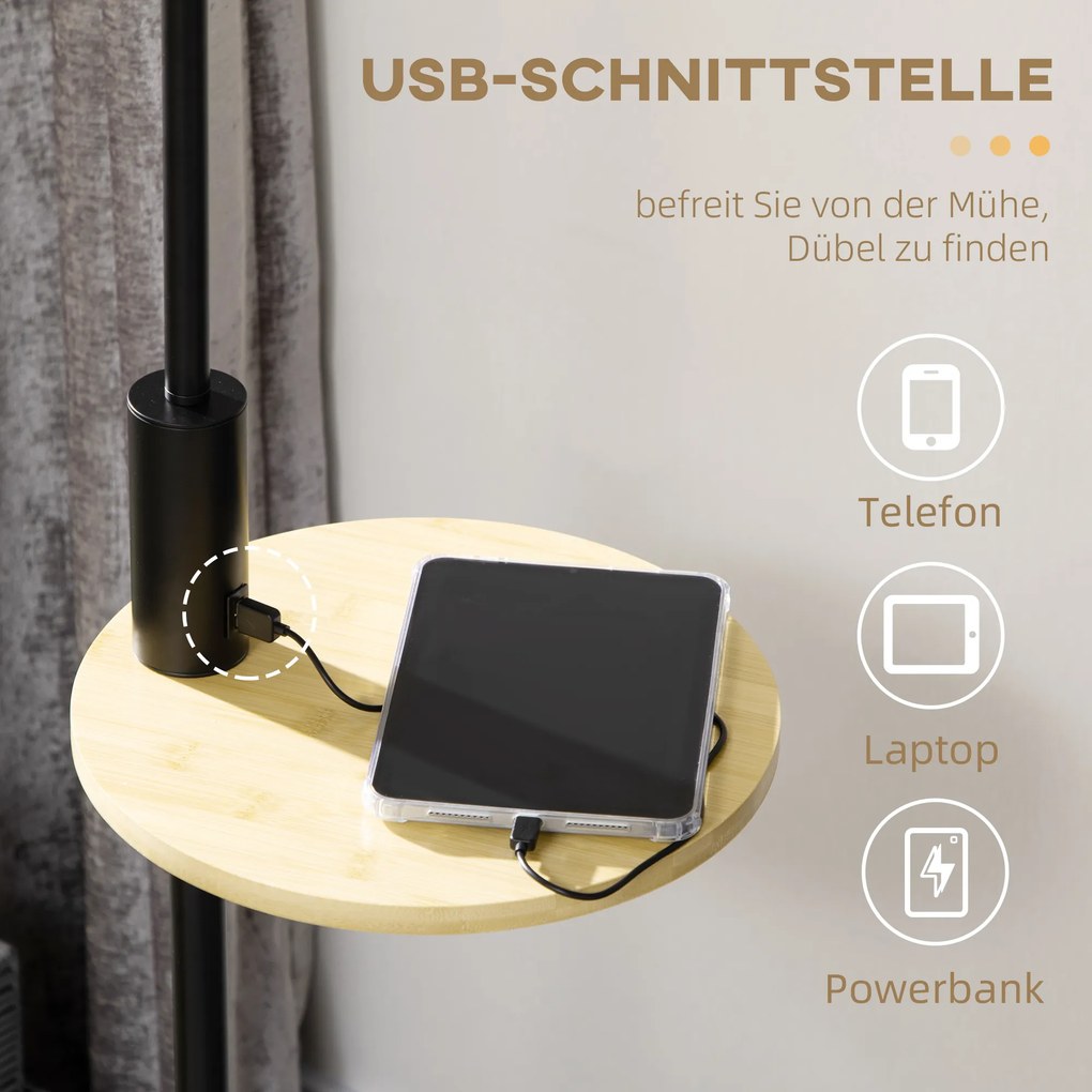 HOMCOM Stojací lampa, stojací lampa s policí, 40 W stojací lampa s USB připojením, stojací lampa, ocel, krémová, Ø40 x 168 cm, bez žárovky | Aosom
