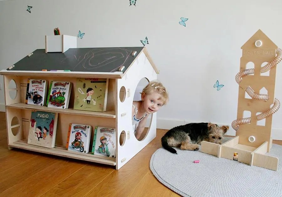 Myminihome Kreslící domečkový stolek s tabulí a regálem Zvolte barvu: Růžová