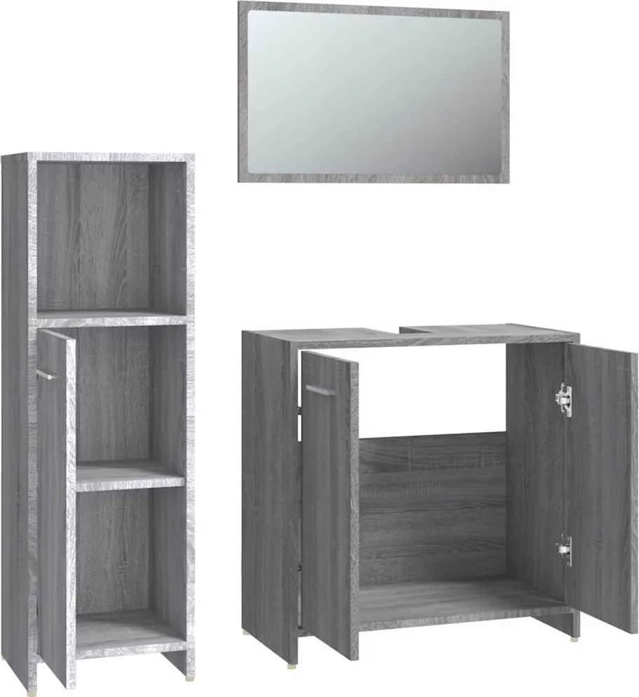 3dílný set koupelnového nábytku šedý sonoma kompozitní dřevo 3154407
