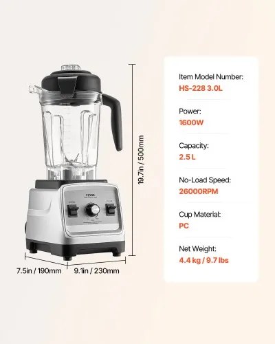Mixér na smoothie, 2409,709 g 1600 W VEVOR