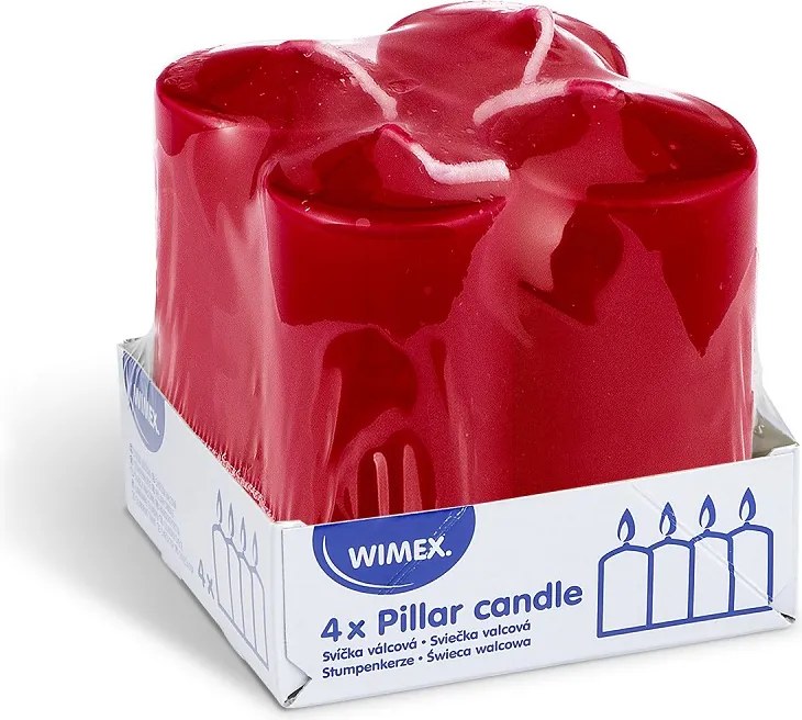 Wimex 33201 - válcová svíčka 50 × 100 mm, červená - 4 ks