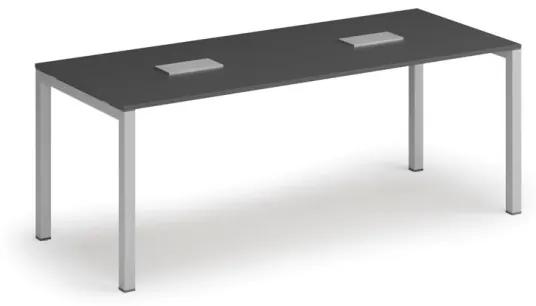 Stůl SQUARE 2000 x 800 x 750, grafit + 2x stolní zásuvka TYP IV, stříbrná