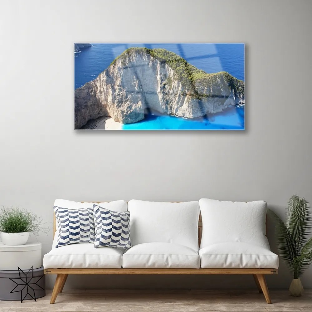 Obraz na skle Skály Moře Krajina 140x70 cm