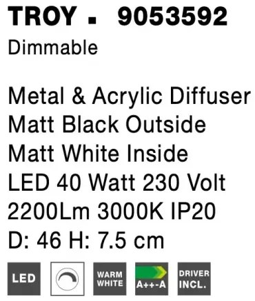 LED stropní svítidlo Troy 46 černé