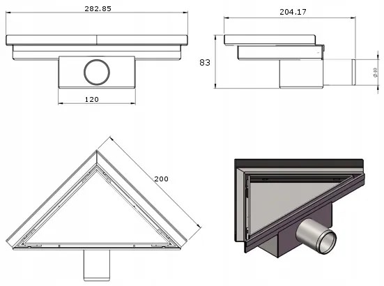 Trojúhelníkový rohový sprchový žlab MEXEN FLAT 2v1 - 20 cm, 1010320