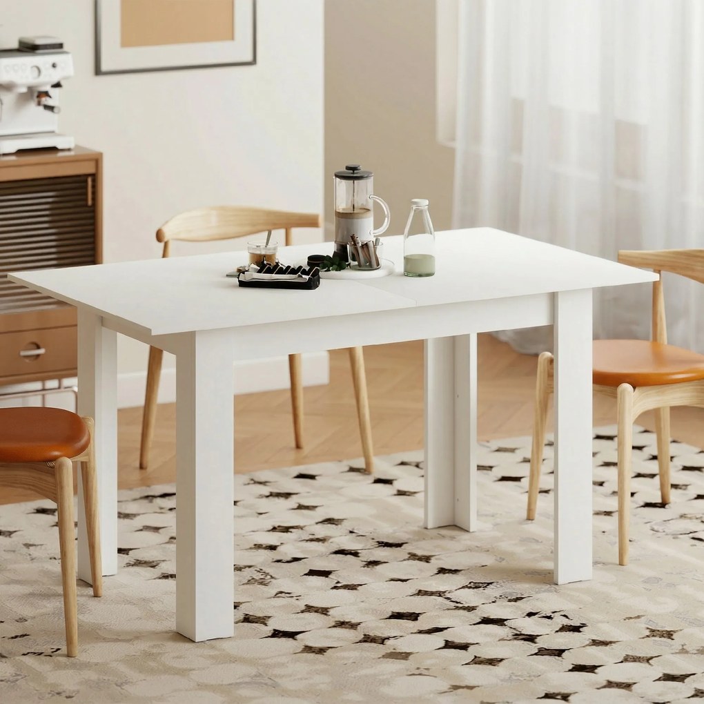 HOMCOM Rozkládací jídelní stůl, 140/180 x 80 cm, kuchyňský stůl pro 6-8 osob, do kuchyně, jídelny, bílý