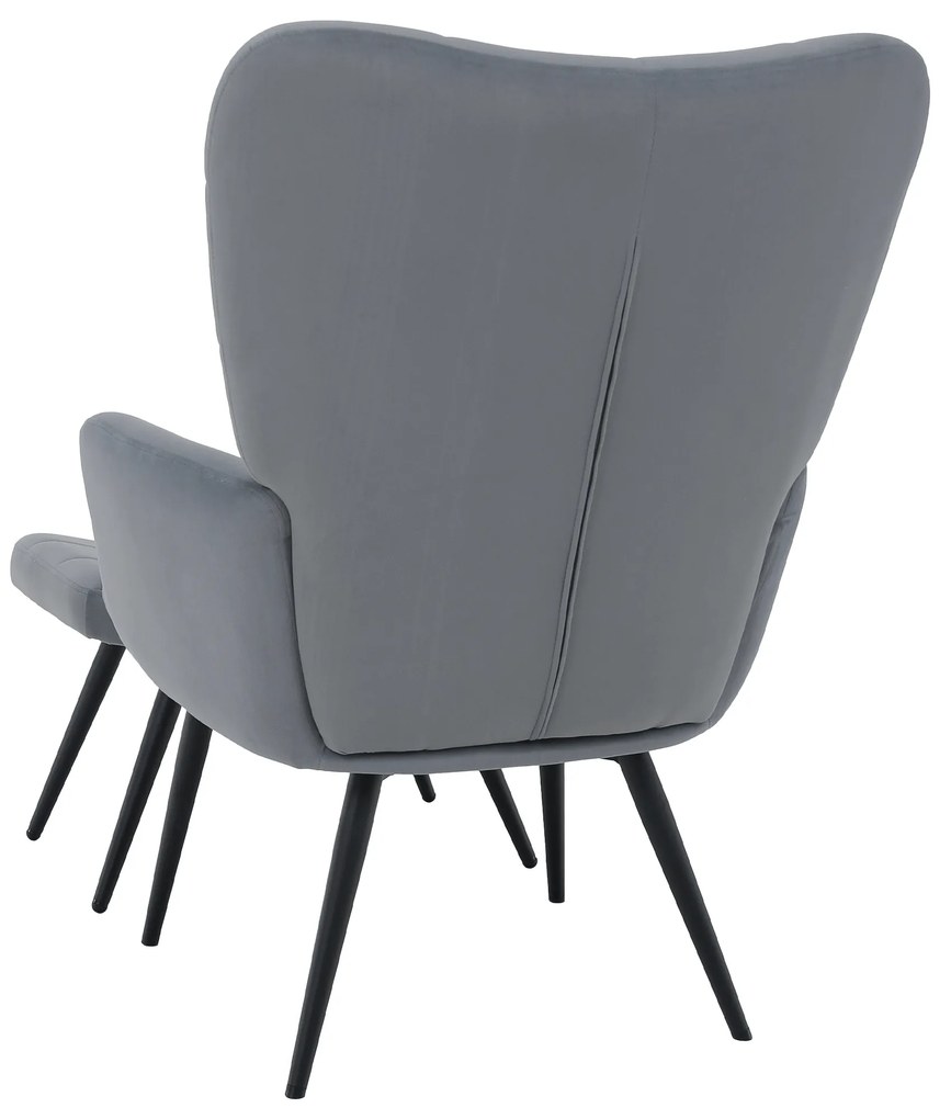 Relaxační křeslo ušák s podnožkou LUMEN - šedá Velvet látka
