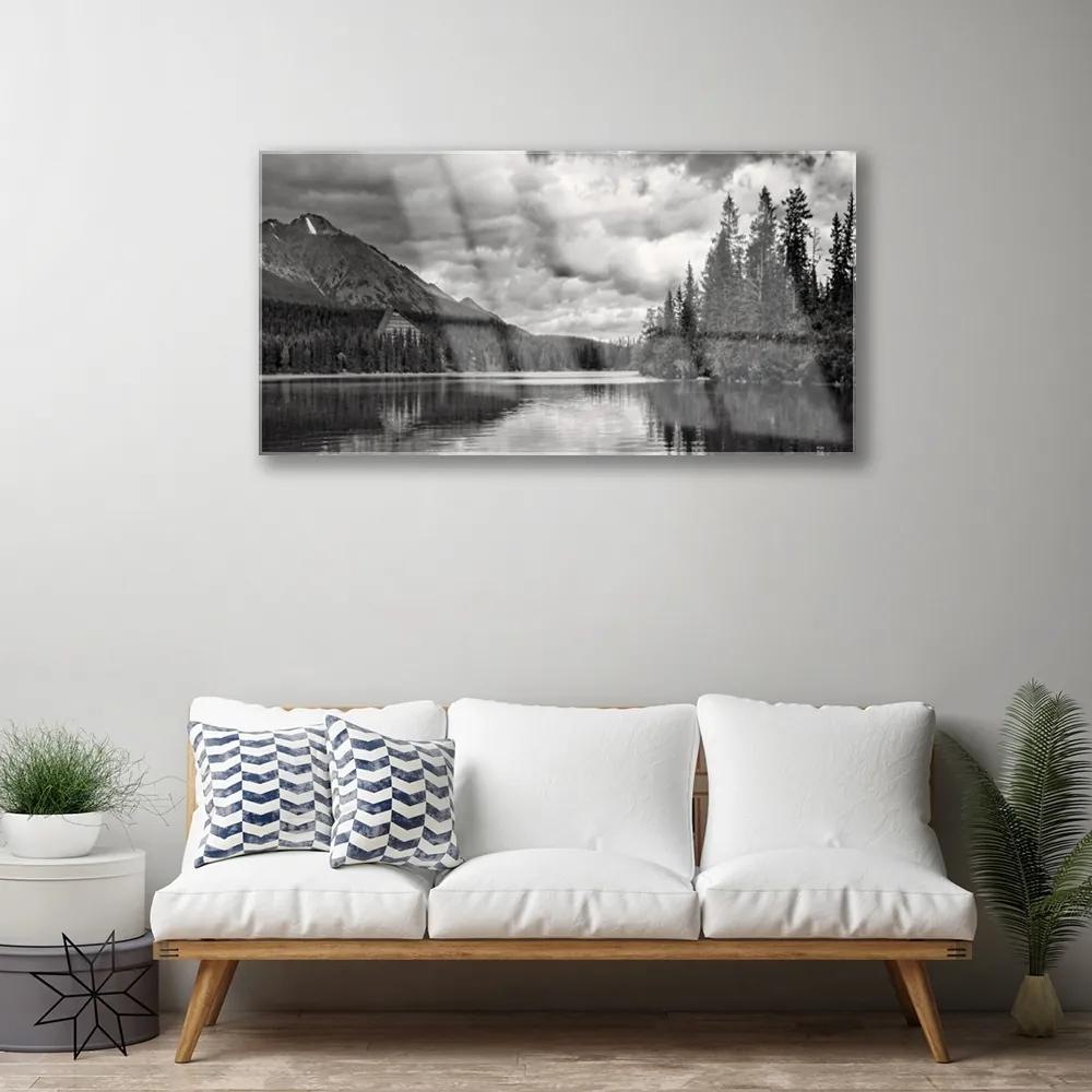 Obraz na skle Hora Les Jezero Příroda 120x60 cm