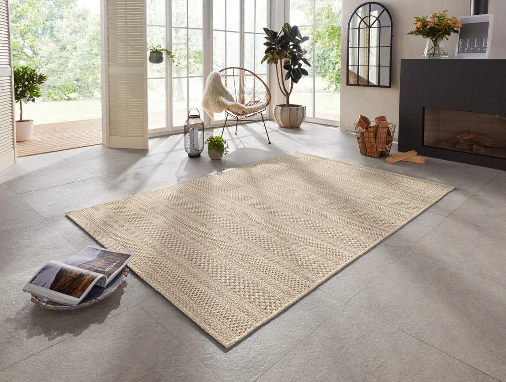 Kusový koberec Brave 103612 Natural Brown z kolekcie Elle – na von aj na doma, 120x170, béžová, chodba / predsieň, ELLE Decoration