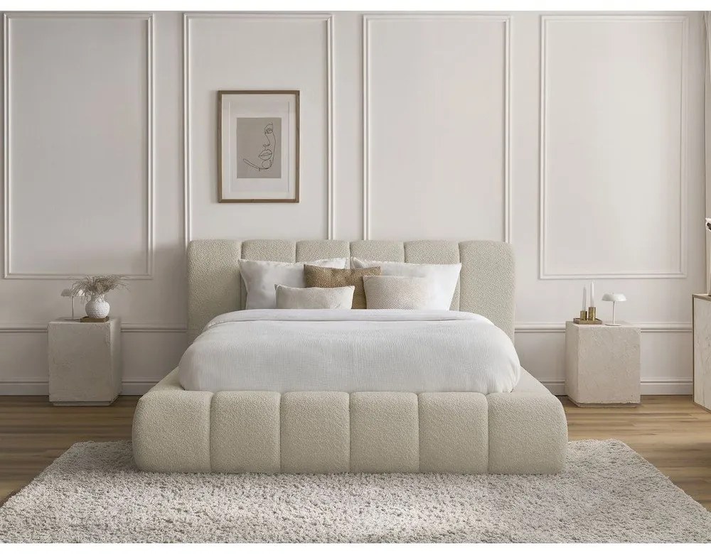 Béžová čalouněná dvoulůžková postel s úložným prostorem s roštem 180x200 cm Denali – Bobochic Paris