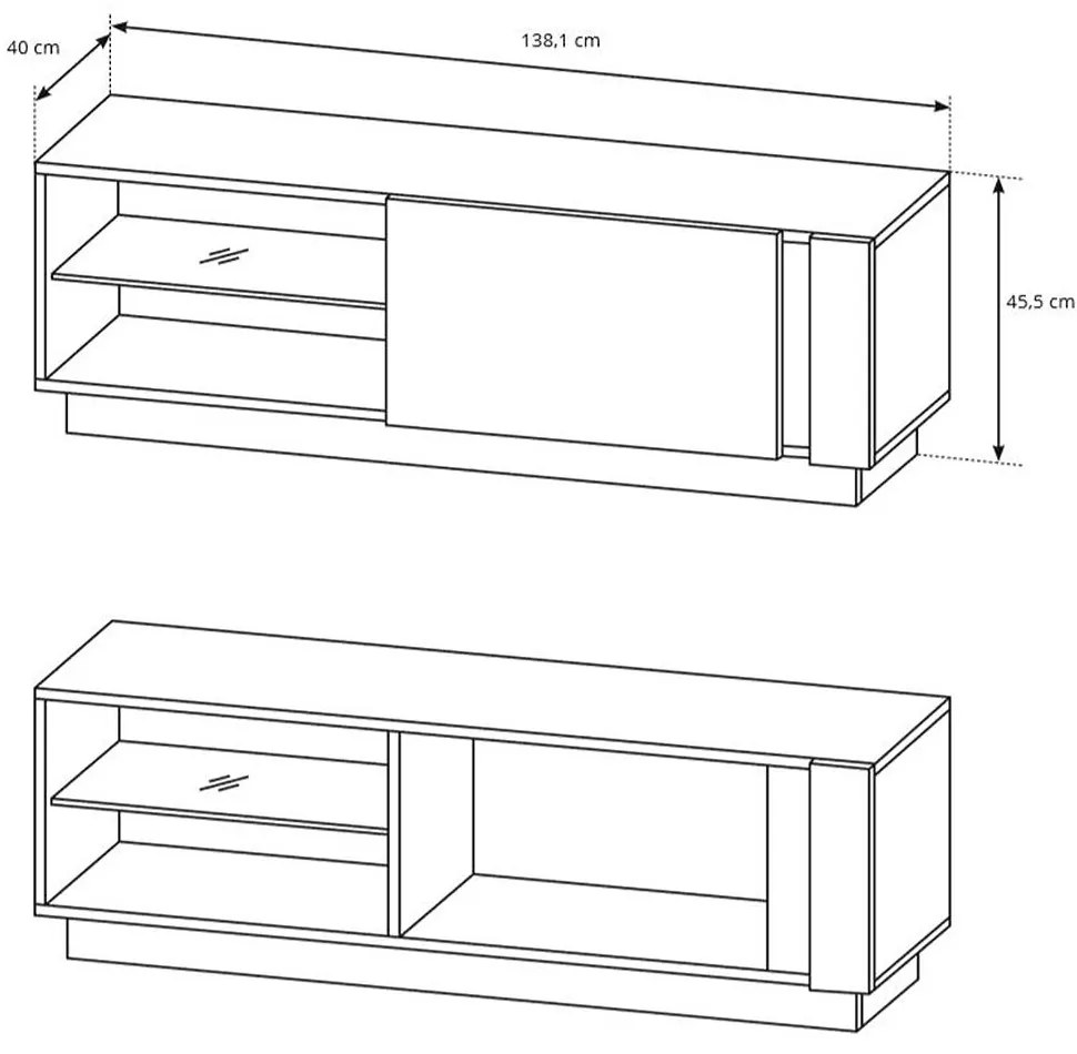 ARCO | TV stolek RTV 138 | 138,1 cm | PUSH OPEN | bílá mat/lesk/dub grandson