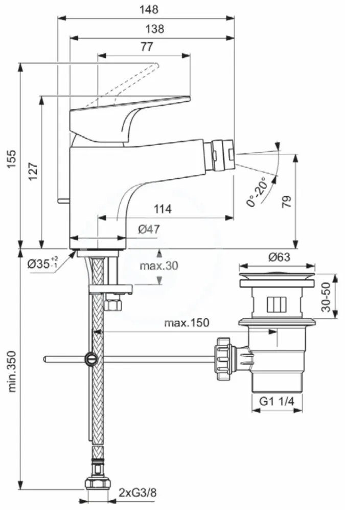 Ideal Standard - Bidetová baterie s výpustí, chrom