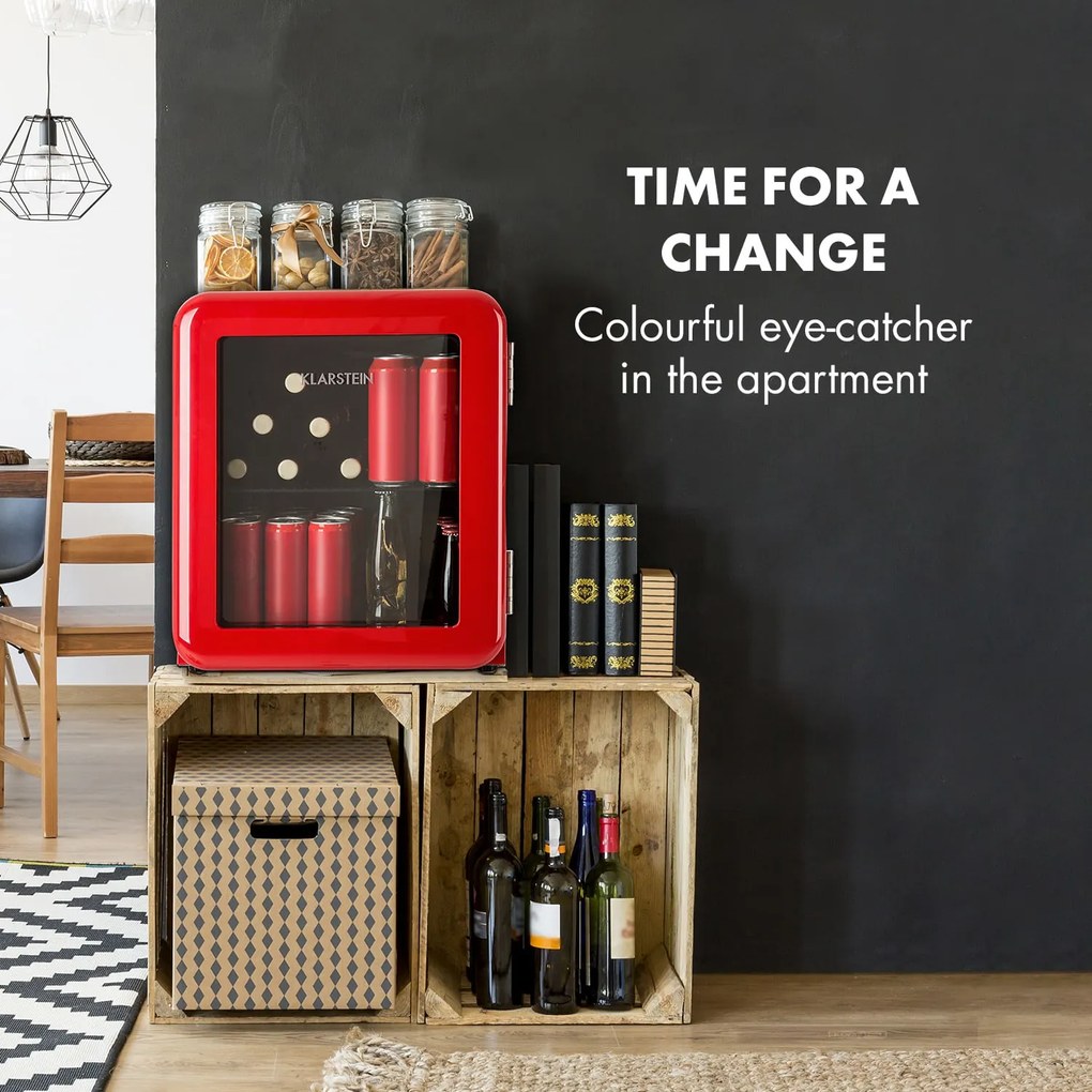 Klarstein PopLife 48, lednice na nápoje, 48 l, 0-10 °C, retro design, červená