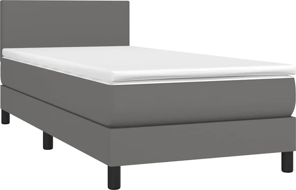Box spring postel s matrací a LED šedá 90x200 cm umělá kůže 3134085