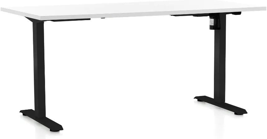 Výškově nastavitelný stůl OfficeTech A, 160 x 80 cm, černá podnož, bílá
