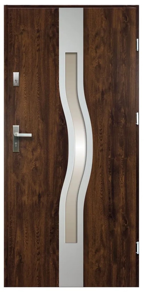 Vchodové dveře Olimpia, 90 P, rozměr vč. zárubně: 1000 × 2070 mm, ocel, pravé, ořech tmavý, prosklené