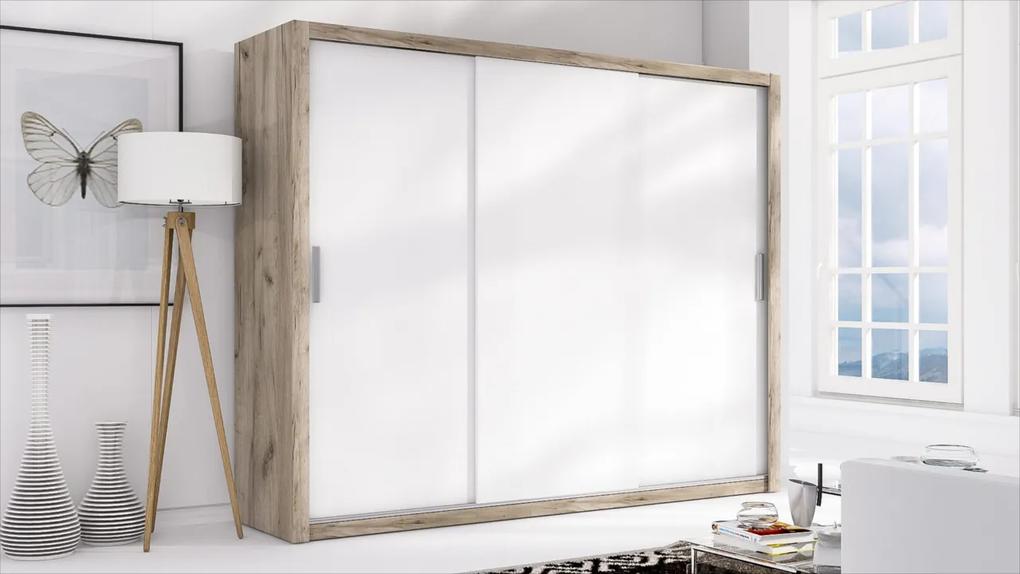 MEBLINE Luxusní šatní skříň s posuvnými dveřmi LONDON 250 san remo / bílý mat