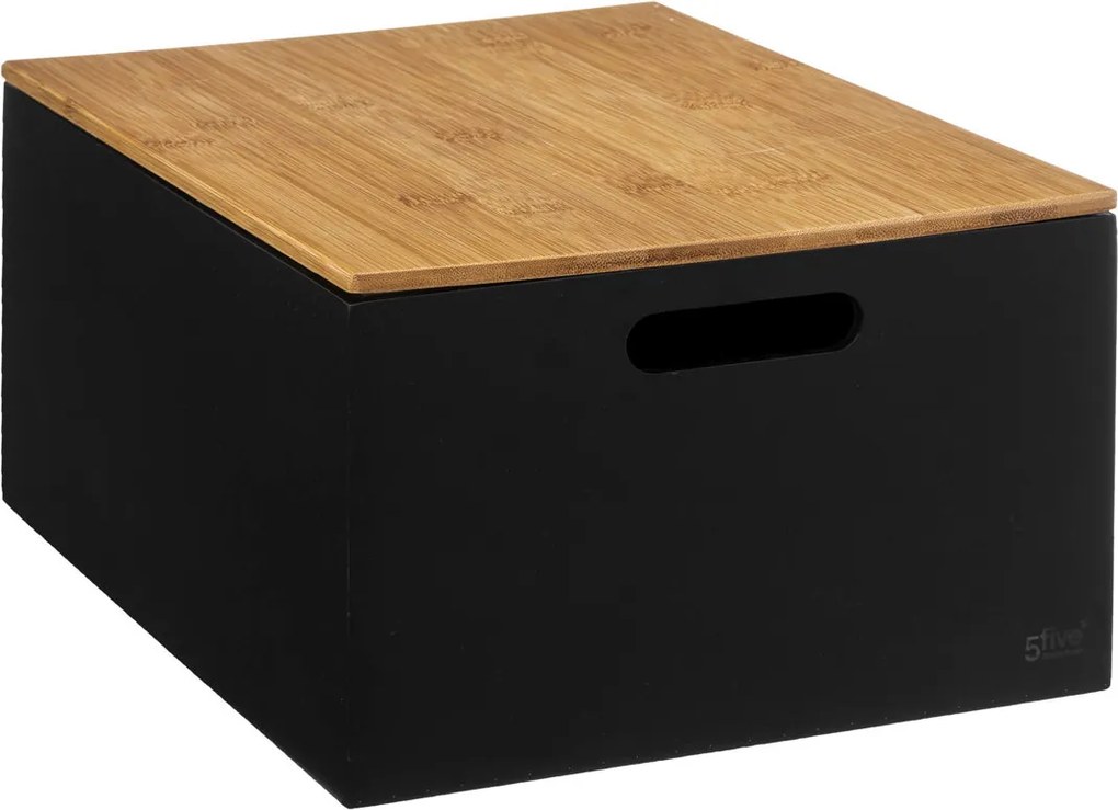 Sada úložných boxů s bambusovým víkem BAVA, černá barva, 3 kusy