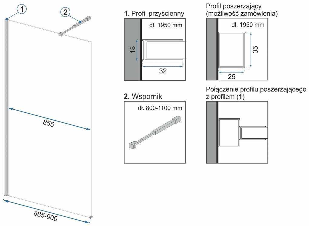 Rea Aero N, sprchová zástěna typu Walk-In 90cm, 8mm čiré sklo, chromový profil + polička a věšák EVO, KPL-K0553