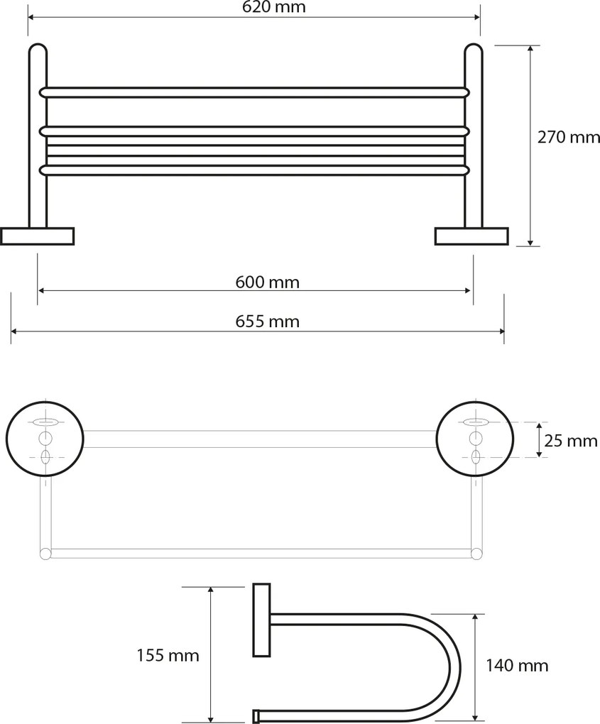 Sapho, X-ROUND E polička na ručníky U typ, 650mm, chrom, XR418