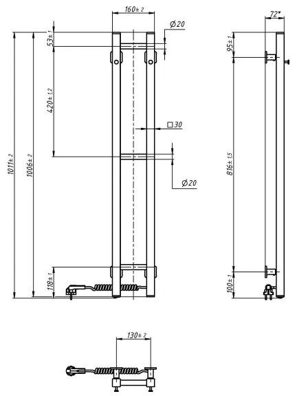 Elektrický sušák na ručníky SILOUETTE 187W/230V 101,1 cm IP44 černá pravá hran.