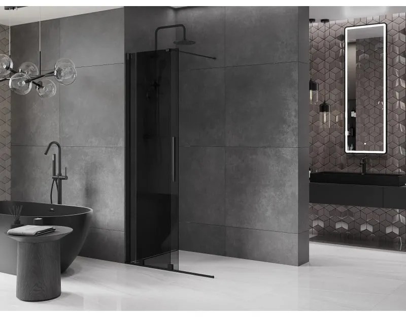 Mexen Velar, sprchová zástěna s posuvnými dveřmi Walk-in 90 x 200 cm, 8mm šedé sklo, černá matná, 871-090-000-43-70