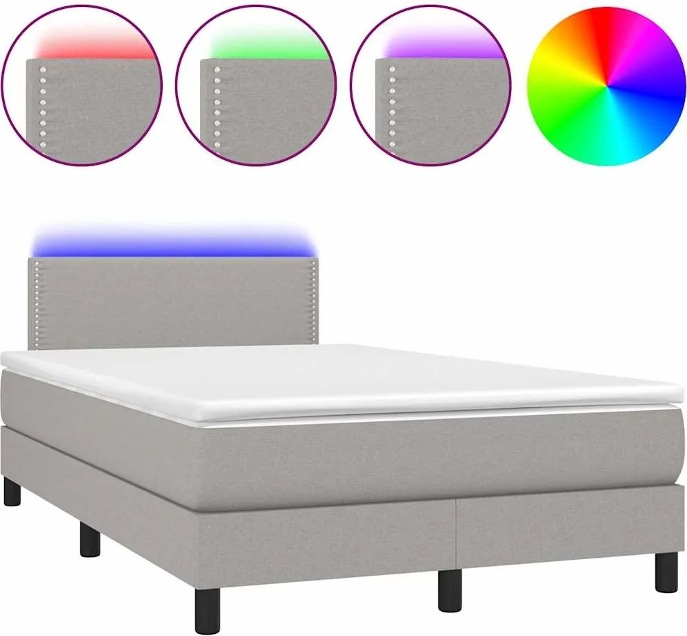 Box spring postel s matrací a LED světle šedá 120x200 cm textil 3133061