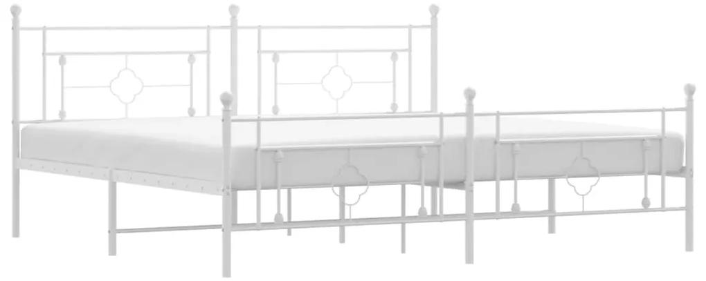 Kovový rám postele s hlavovým a nožním čelem bílý 200 x 200 cm - Default Title