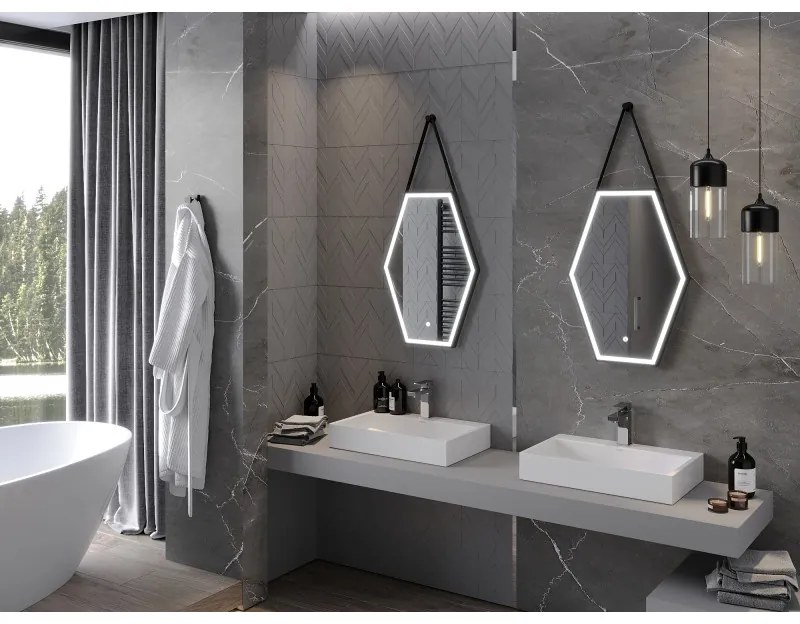 Mexen Orla, LED koupelnové zrcadlo s podsvícením a černým rámem 50x70 cm, 6000K, ochrana proti zamlžování, 9815-050-070-611-70
