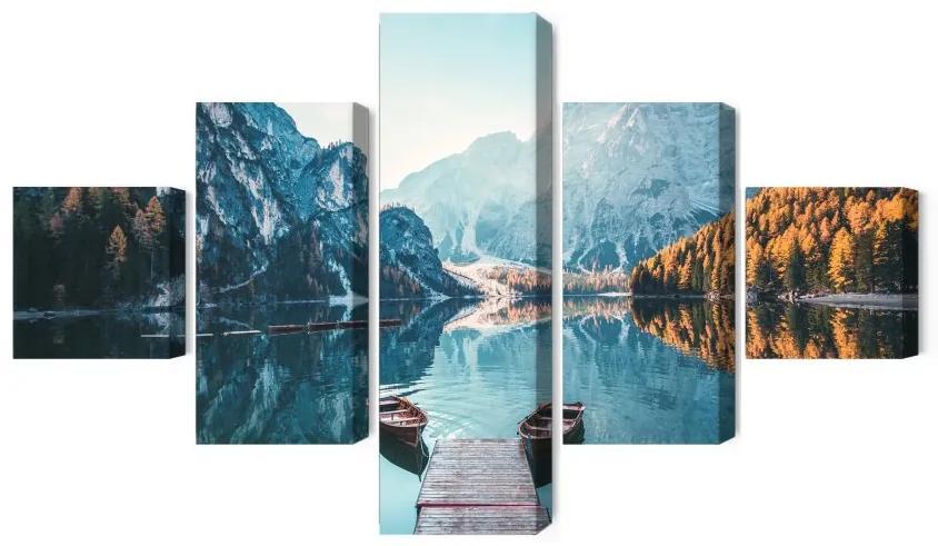 Vícedílný obraz Jezero Braies V Italských Dolomitech 3D Nedostatek Nedostatek Plátno Canvas 250x150
