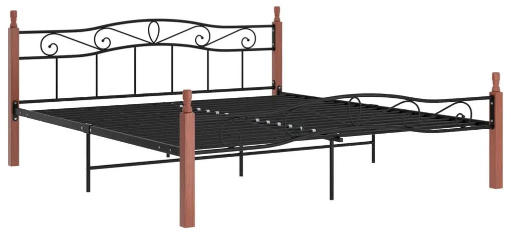 Rám postele černý kov a masivní dubové dřevo 180 x 200 cm