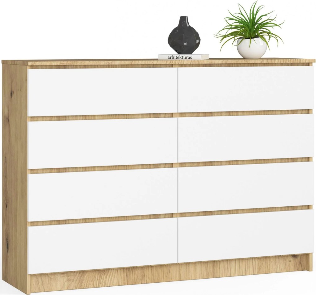 Komoda K140 8SZ dub artisan/bílá