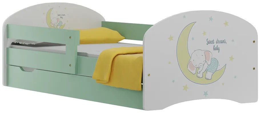 Dětská postel s motivem SWEET DREAMS  se zábranou Rozměr: 200x90, Matrace: bez matrace, Barevná kombinace: BÍLÁ/ZELENÁ