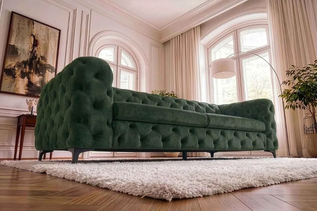 Designová sedačka Rococo 235 cm tmavě zelený samet