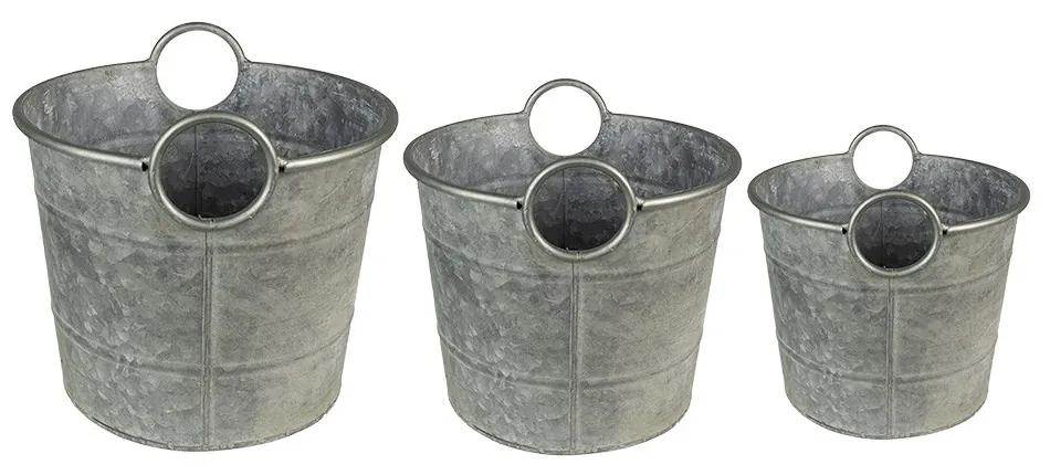 3ks plechové zinkové antik obaly na květináče - Ø 32*25 / Ø 29*23 / Ø 26*21 cm