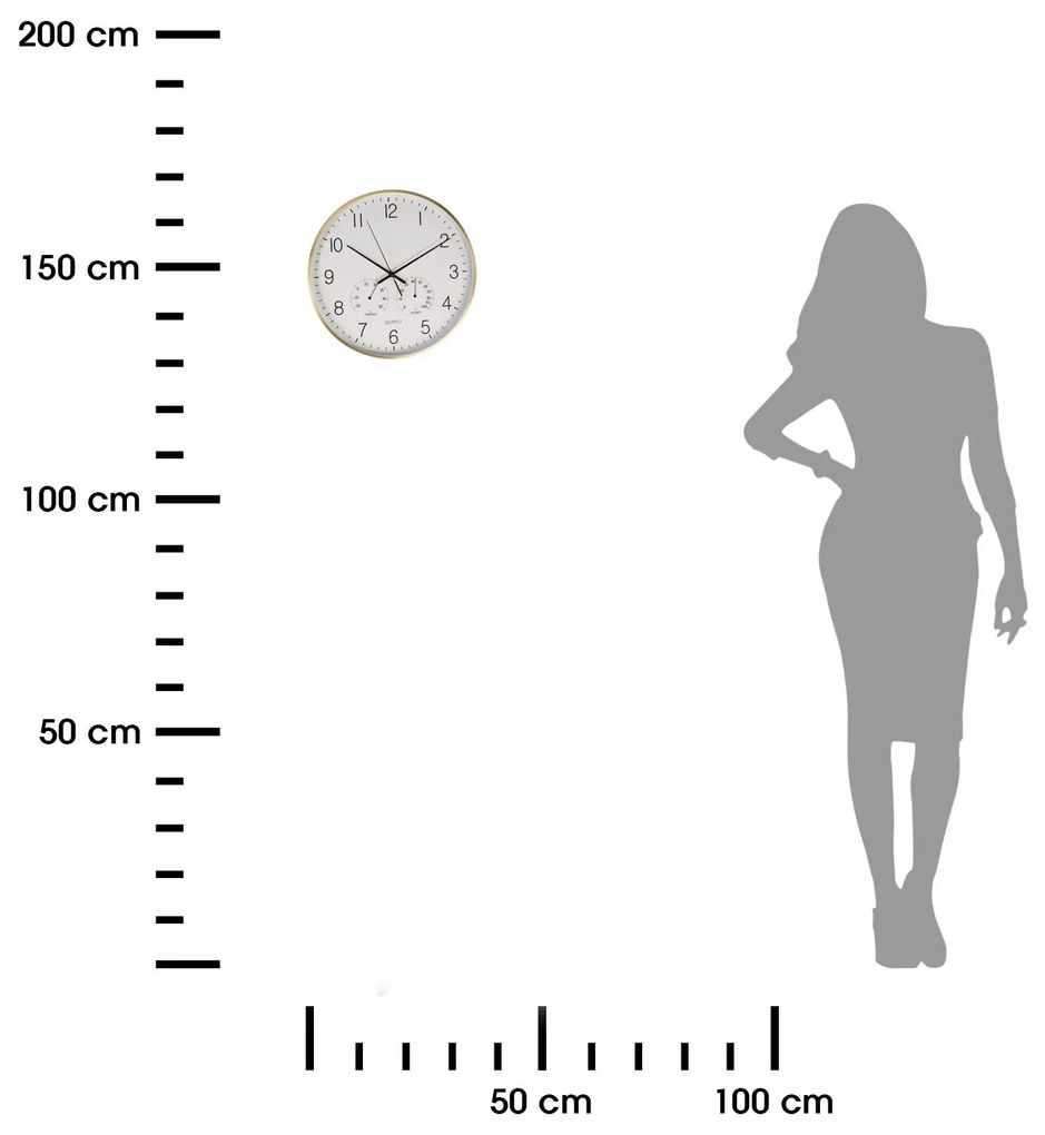 Nástěnné hodiny s vlhkoměrem a teploměrem Jess, bílá/zlatá