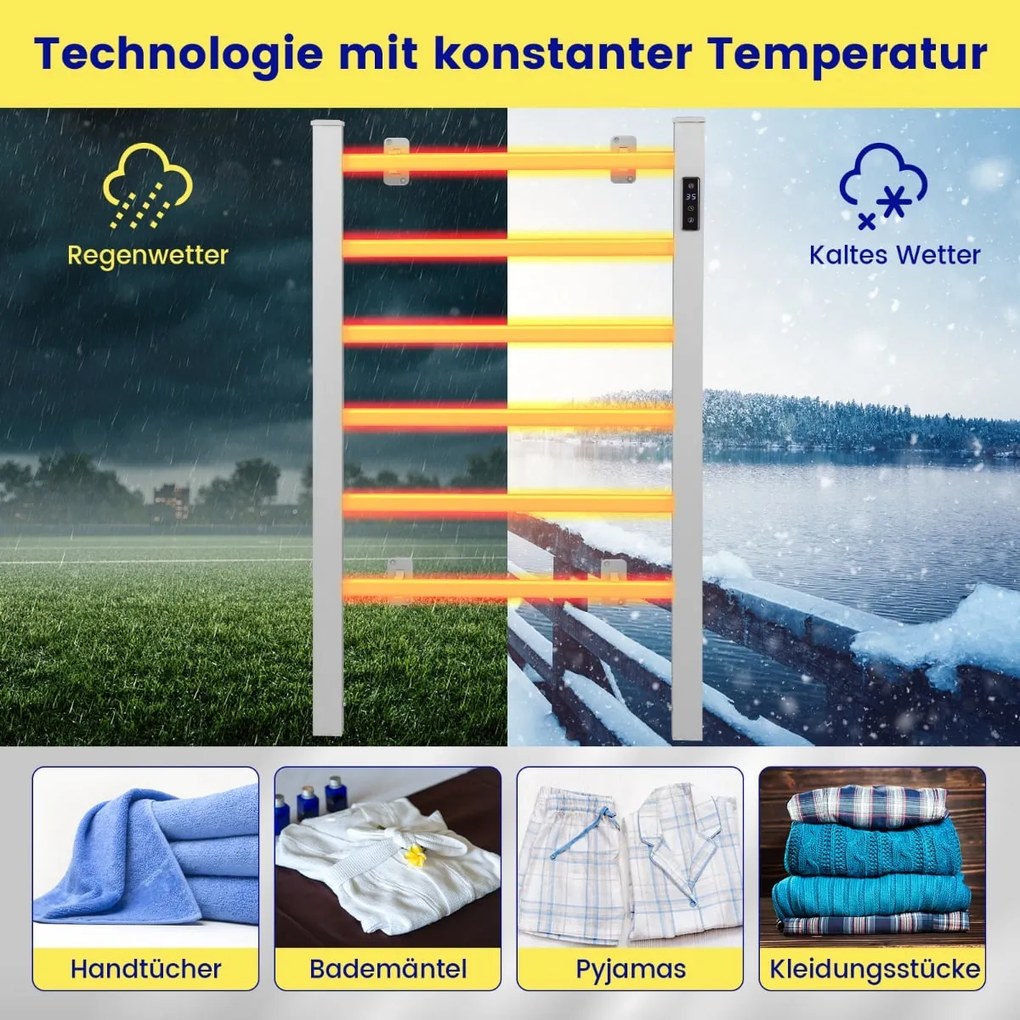 Costway Elektrický ohřívač ručníků s 8 hodinovým časovačem a ochranou proti