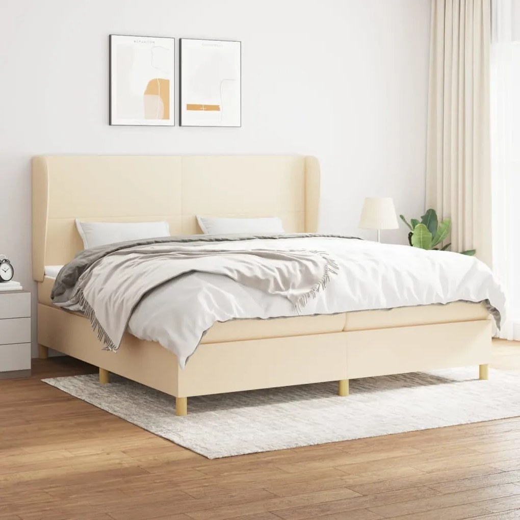 Box spring postel s matrací krémová 200x200 cm textil 3128394