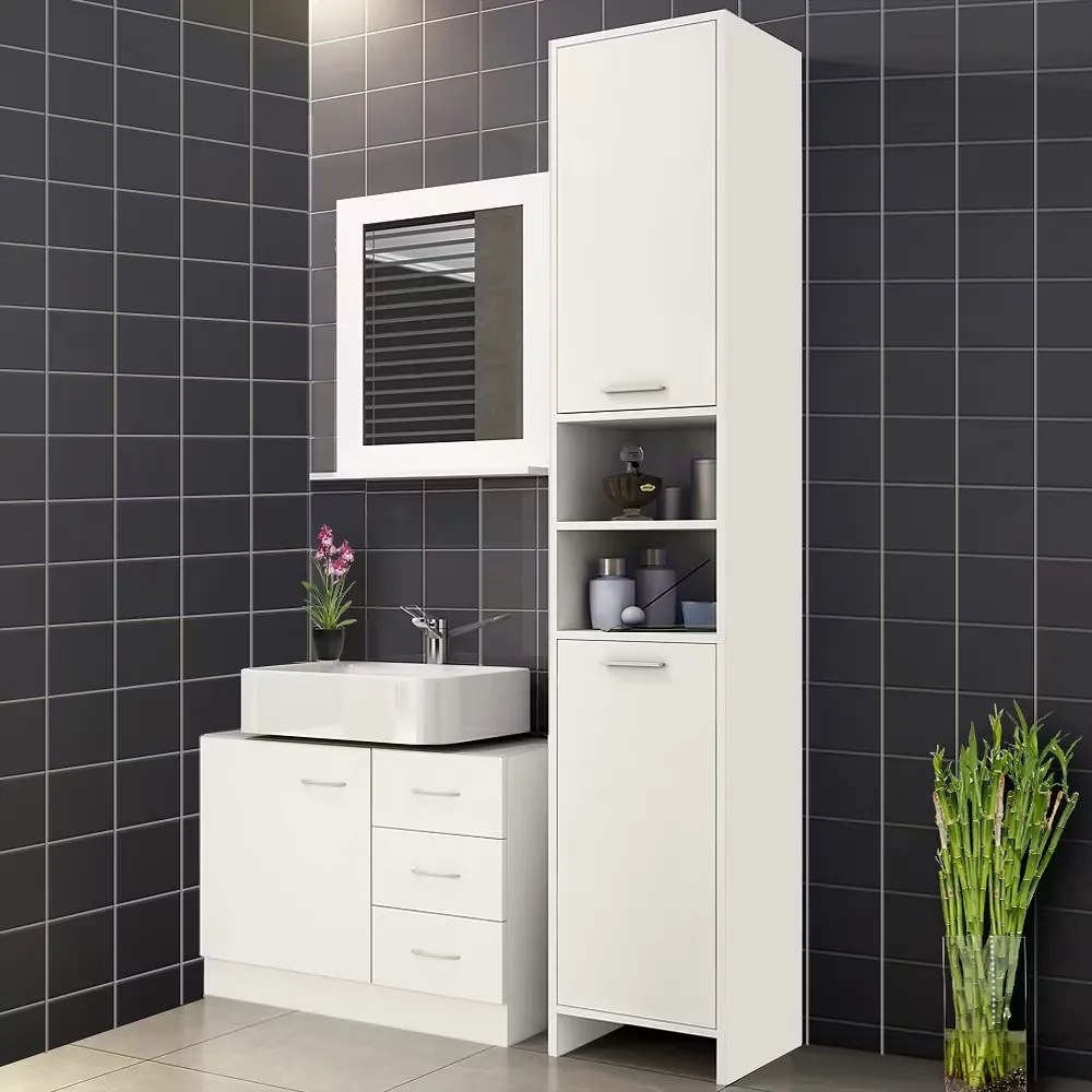Casaria Koupelnová skříňka bílá 180 x 30 x 30 cm 100510