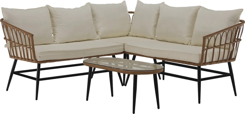 Zahradní ratanový set, béžová/přírodní/černá, ARALY
