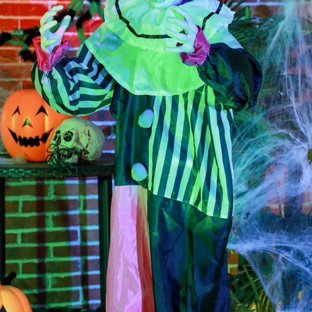 HOMCOM Strašidelný klaun Halloween dekorace, pohyblivý, funkce smíchu, růžová + fialová