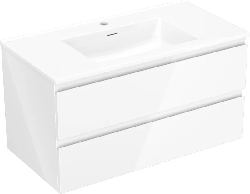 Mexen Orio, koupelnová skříňka 90 cm s umyvadlem Otis, 2 zásuvky, bílá lesklá, 91A10-09047-2-BFF00-W18M00