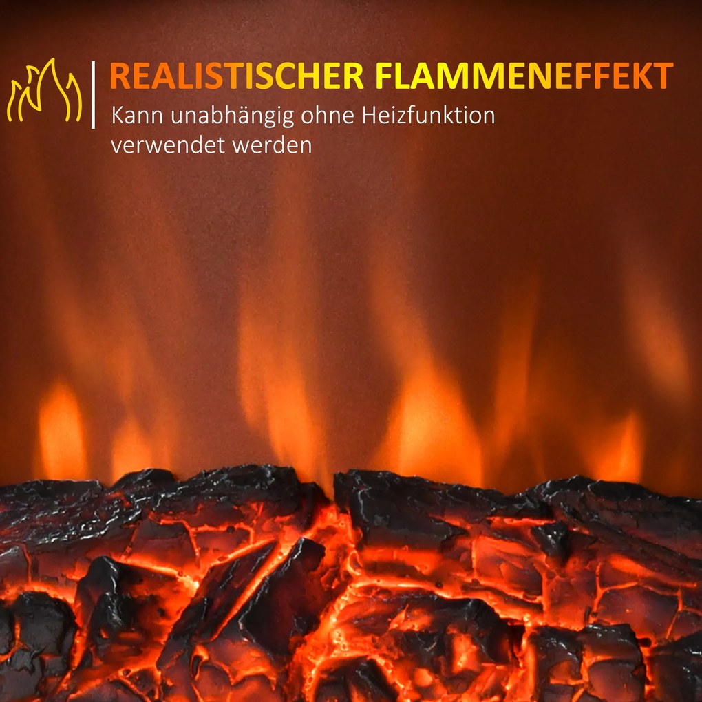 HOMCOM Volně stojící elektrický krb, plamenový efekt, 2 režimy vytápění 1000W/2000W, tvrzené sklo, bílá, 36,5x24x45,5 cm