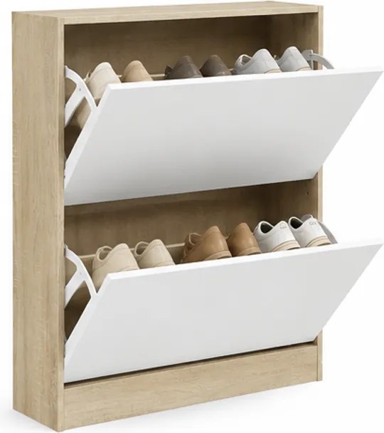 botník, 2 dveřový, dřevo, 87x80x21 cm, dub sonoma/bílá, Dekorino BB20260077