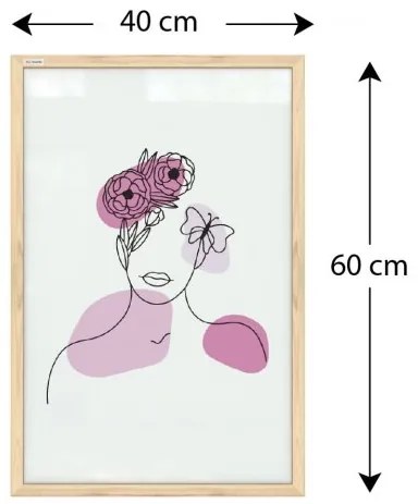 Allboards,Magnetický obraz- portrét ženy růžový č.2 60x40cm v přírodním dřevěném rámu, TM64D_00070