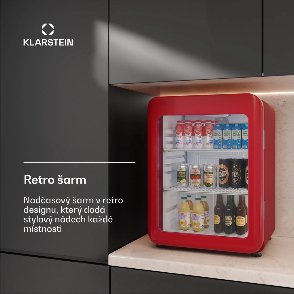 Klarstein Audrey Evo lednice na nápoje, Retro design, skleněné dveře, 65 L, EEK C