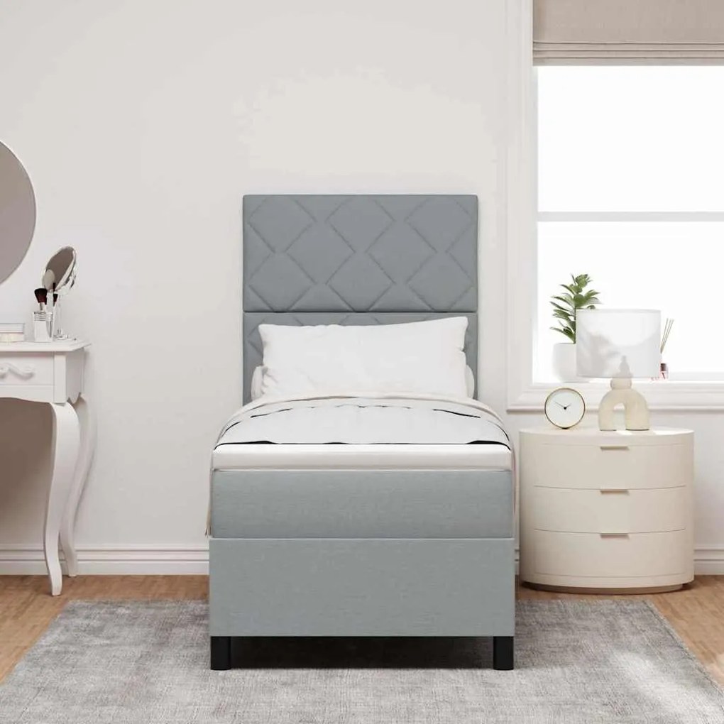 Postel s boxspringem s čelo Světle šedá 80 x 200 cm textil 3339420