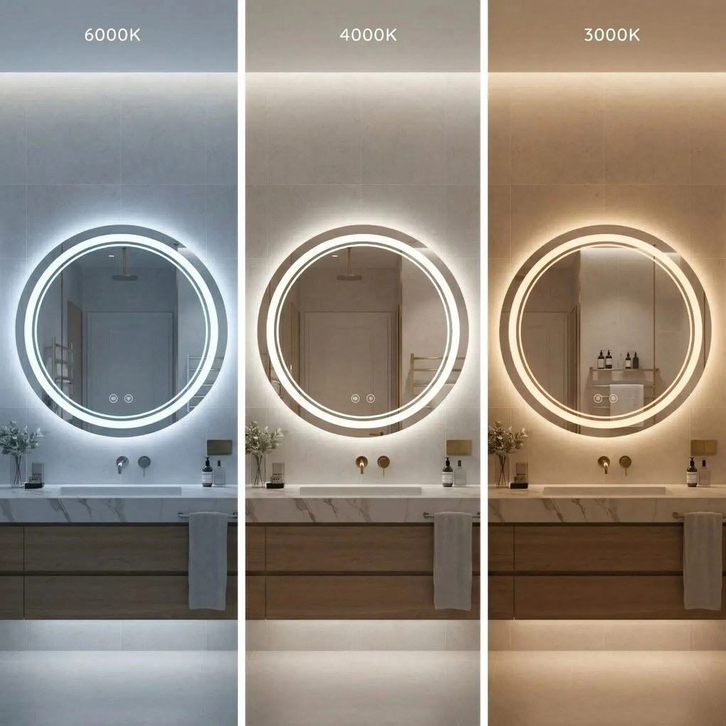 Tutumi Zrcadlo ⌀70 cm s vyhříváním a regulovatelným LED osvětlením HOM-00204