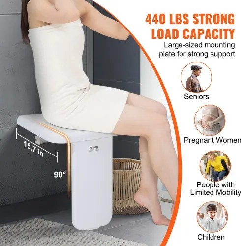skládací ABS sprchové sedátko 39,9 × 42,4 cm nástěnná sprchová lavice 199,6 kg