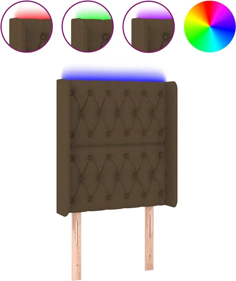 Čelo postele s LED tmavě hnědé 83 x 16 x 118/128 cm textil 3124361